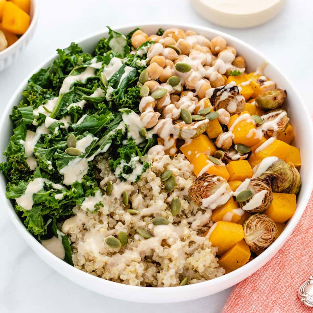 Butternut Squash Buddha Bowl with Tahini Dressing - Three Little Chickpeas