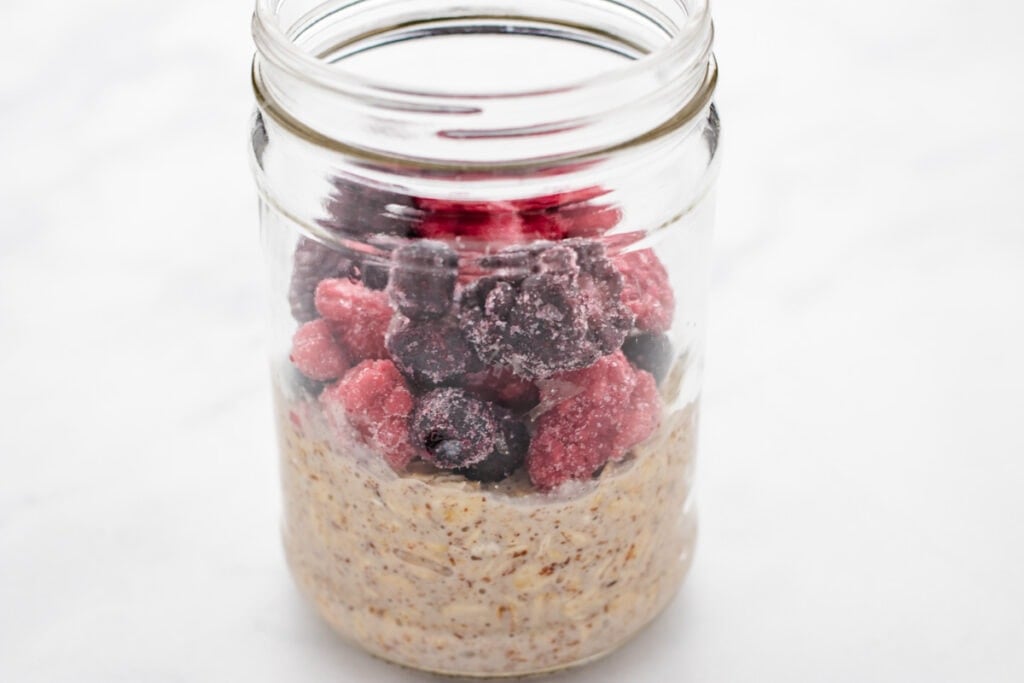 Easy Overnight Oats with Frozen Fruit - Three Little Chickpeas
