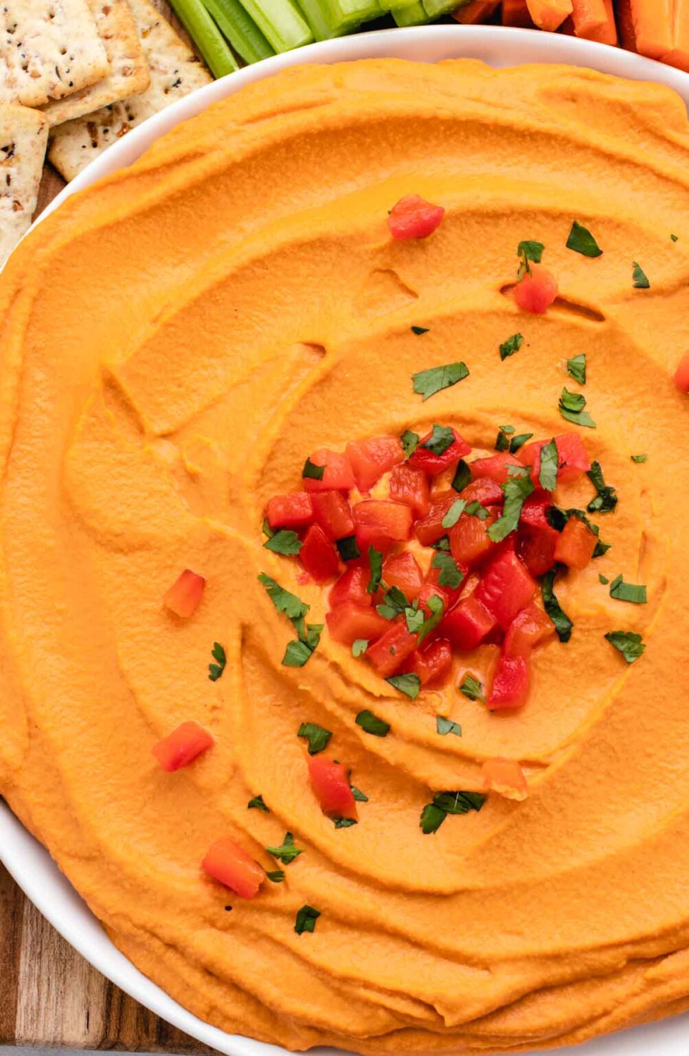 Smoked Paprika Hummus with Roasted Red Peppers - Three Little Chickpeas