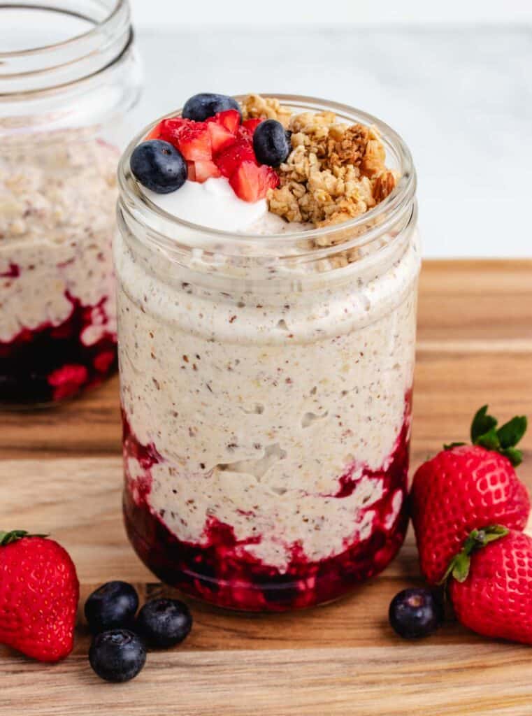 Mixed Berry Cheesecake Overnight Oats - Three Little Chickpeas