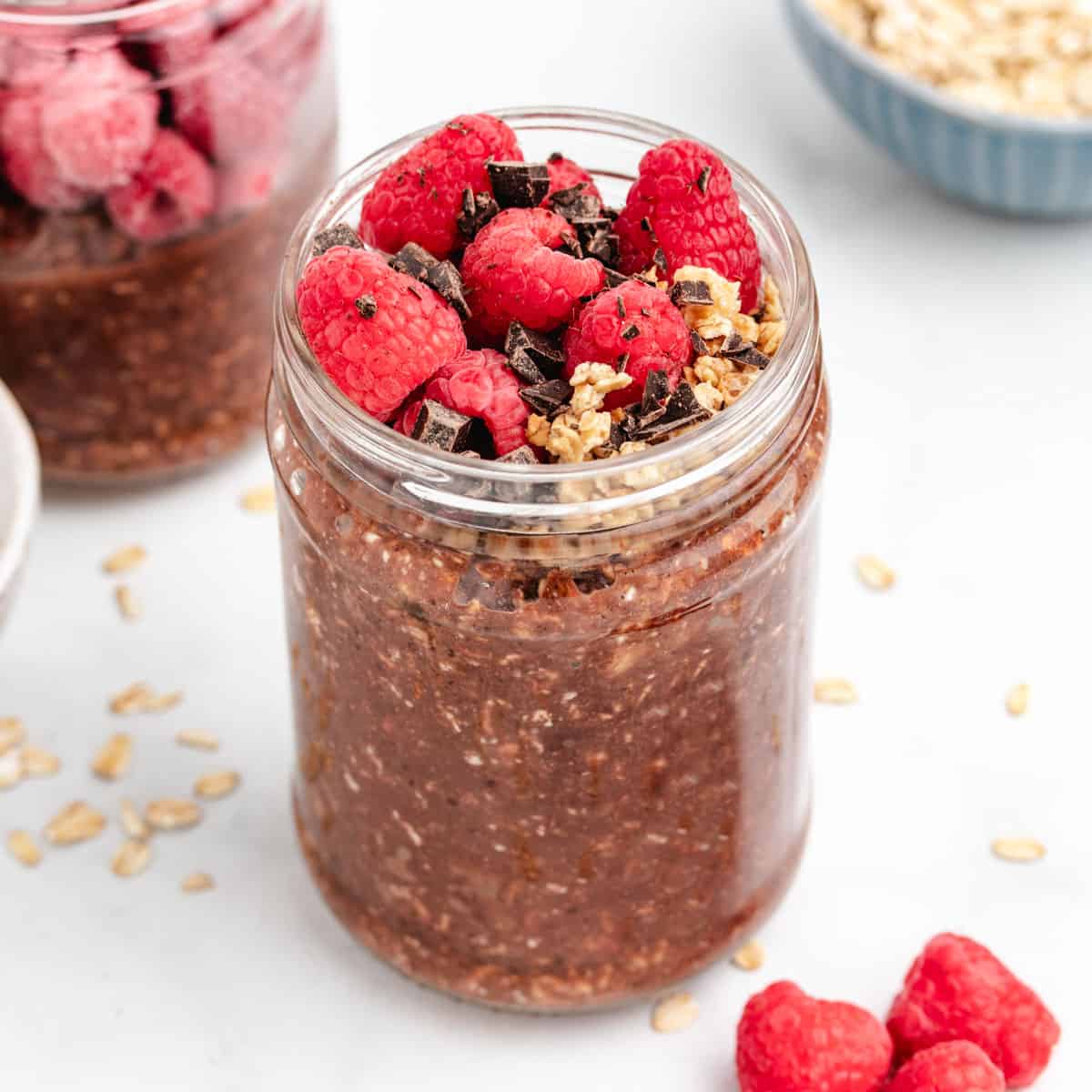 Chocolate Raspberry Overnight Oats - Three Little Chickpeas