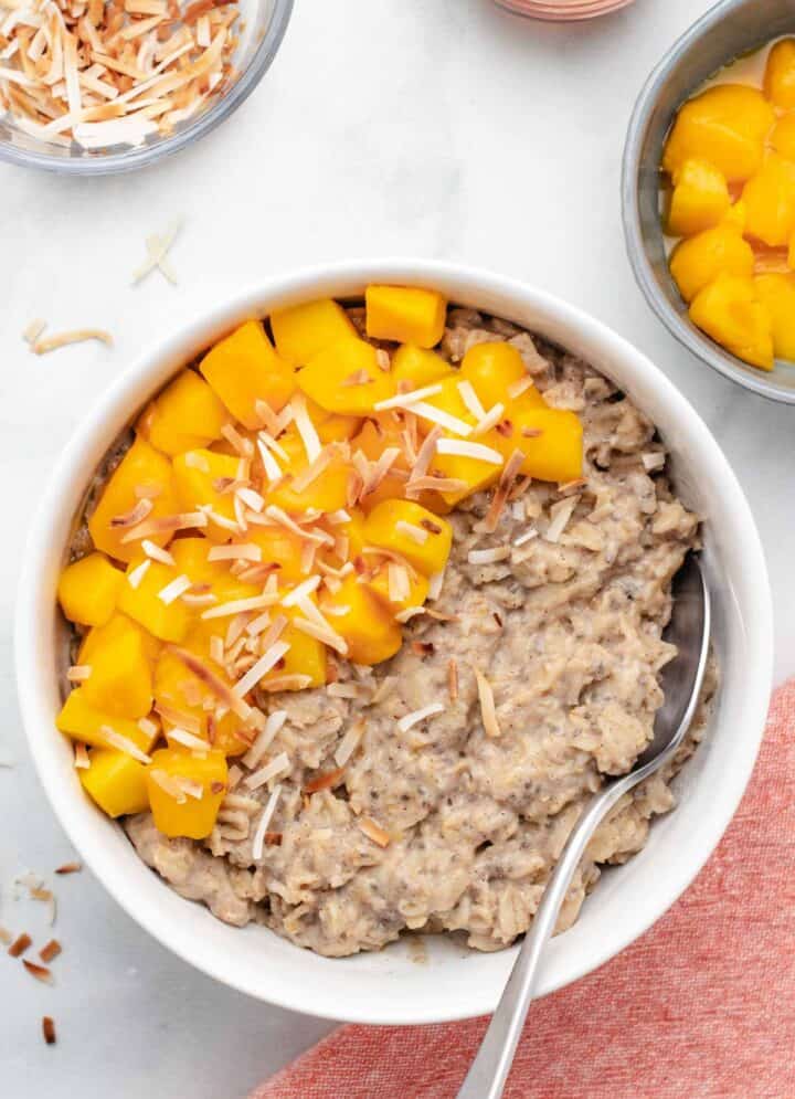 Creamy Mango Oatmeal - Three Little Chickpeas