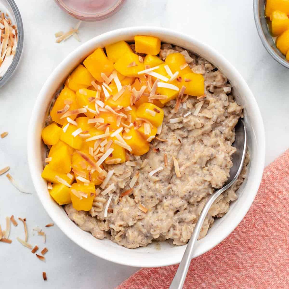 Creamy Mango Oatmeal - Three Little Chickpeas