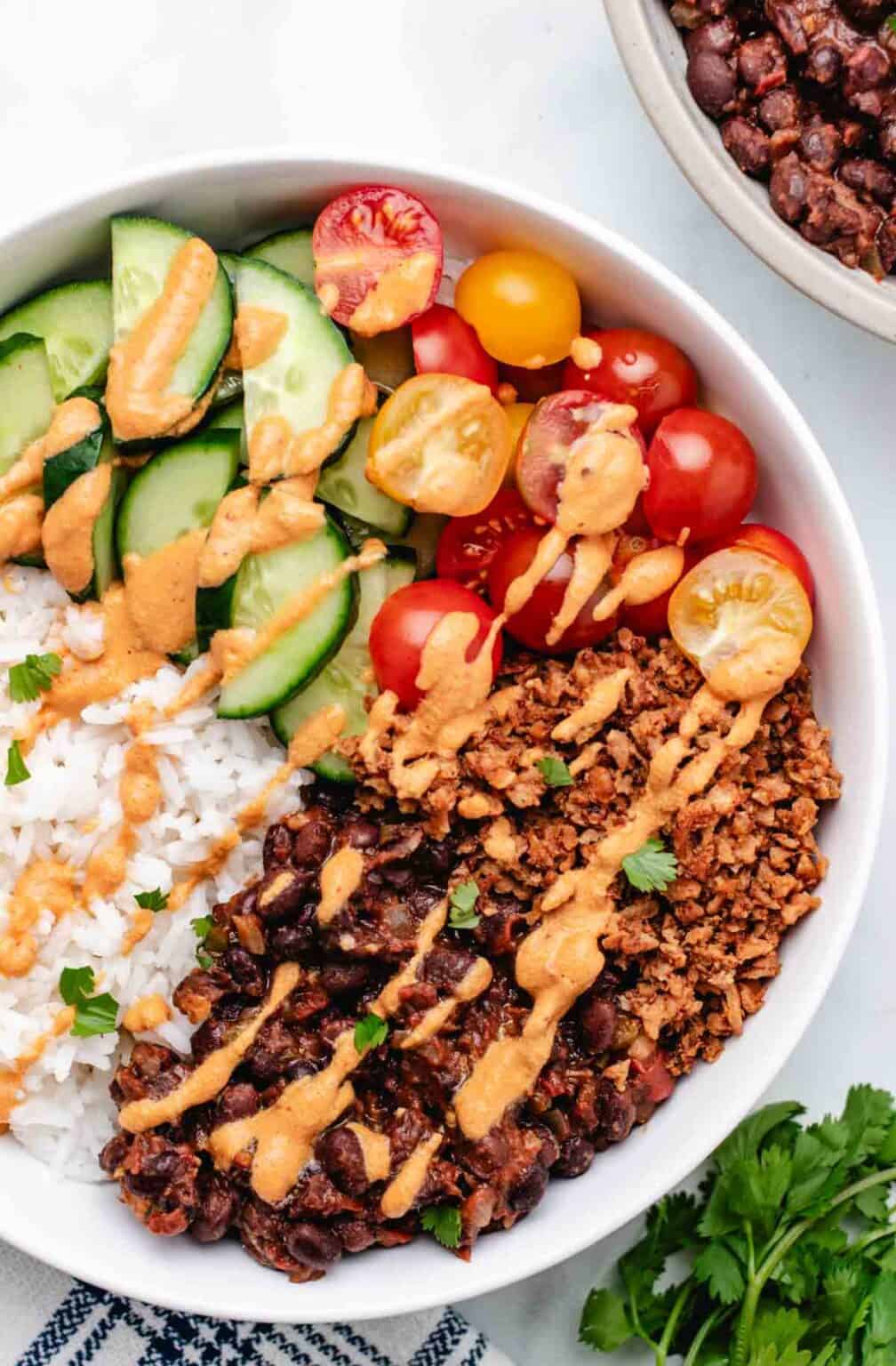 Black Bean Burrito Bowl with Chipotle Dressing - Three Little Chickpeas
